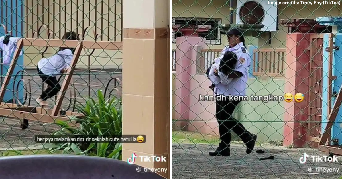 M'sian little girl tries to escape school by climbing out from gate ...